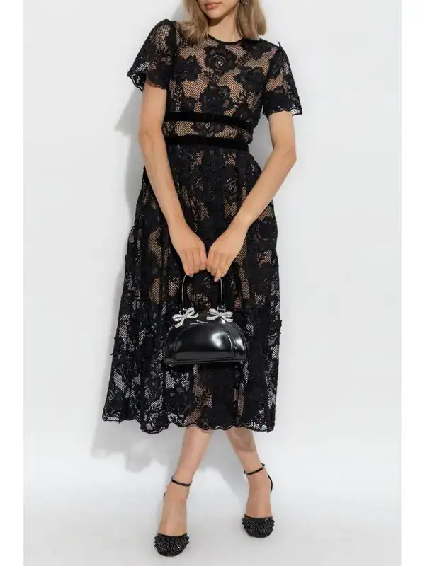 Buy SELF-PORTRAIT Lace Midi Dress - Black At 10% Off | Editorialist
