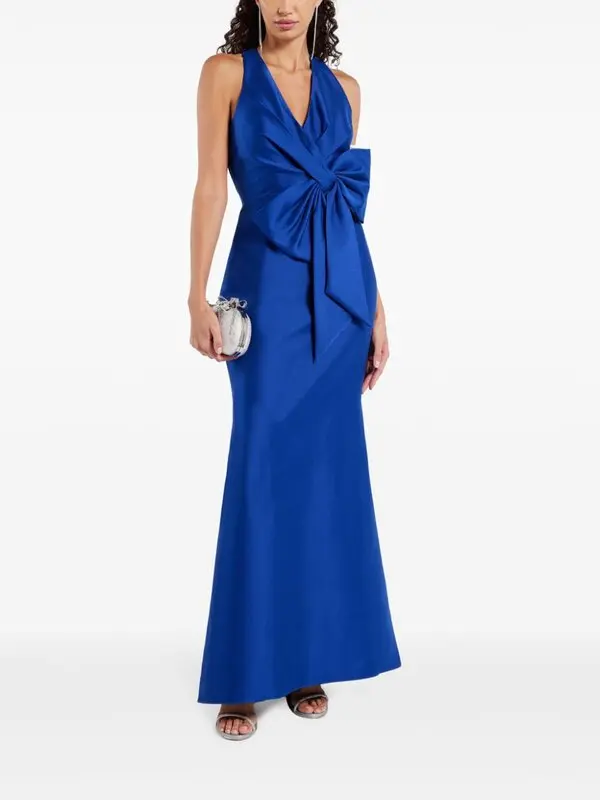 Badgley Mischka Halter-Neck Bow-Detail Gown In Blue - 30% Off | Editorialist