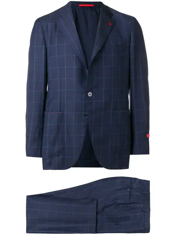 Isaia Grid Print Suit - Blue | Editorialist