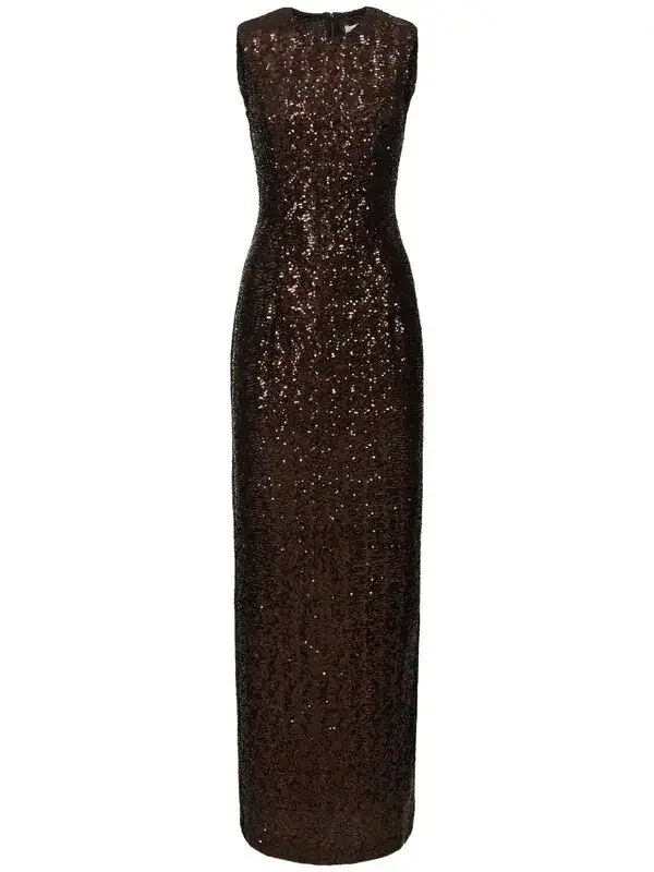 Michael Kors Sleeveless Sequined Gown Brown 55% Off Editorialist