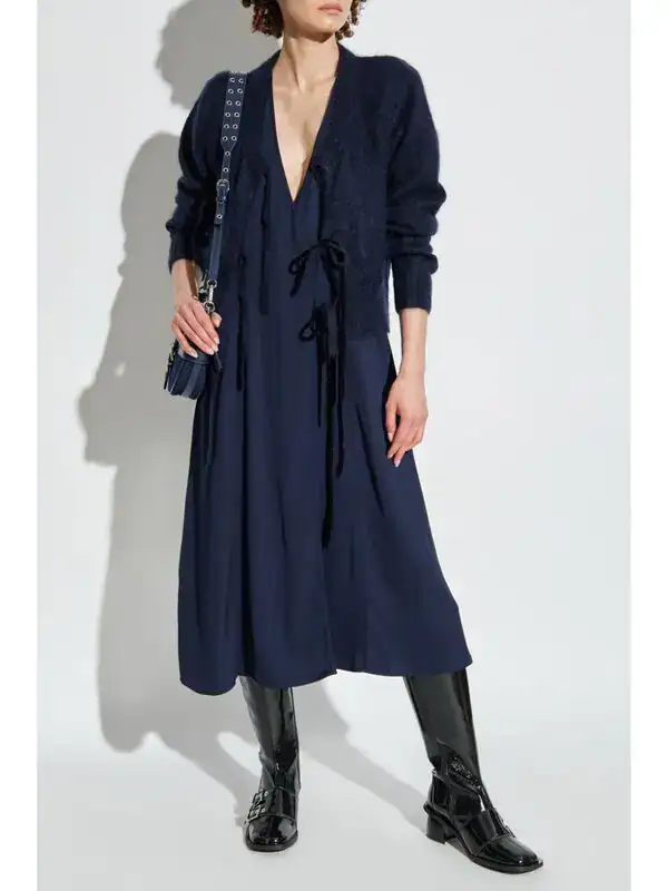 ganni wrap dress blue NWT GANNI Blue Floral Stretch-Mesh Maxi Wrap Dress Azure Blue US4/EU36 $295