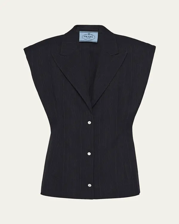 Prada Belted Wool Vest - Navy