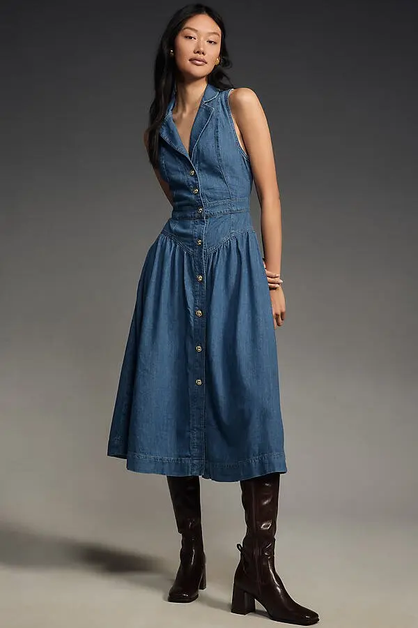 Reformation Ellison Denim Midi Dress In Blue - 40% Off | Editorialist