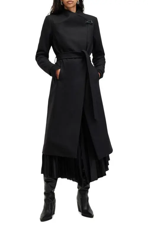 All Saints Riley Wool-blend Belted Coat - Black
