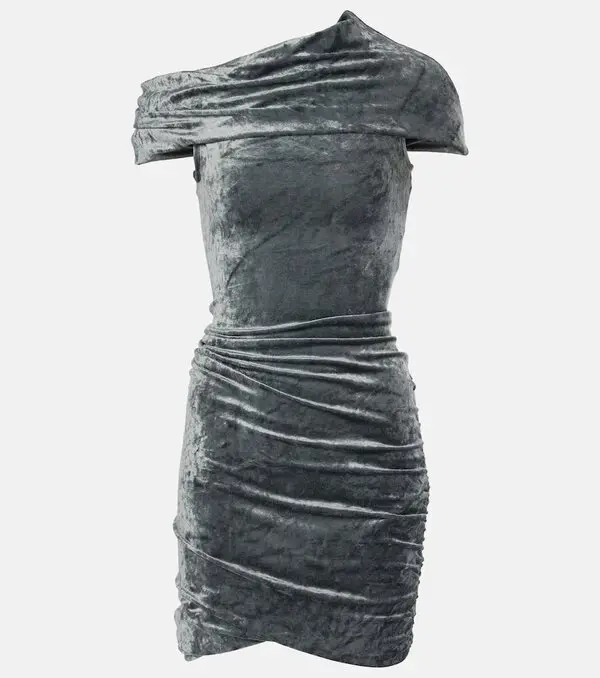 Rick Owens Lola Draped Velvet Minidress - Blue