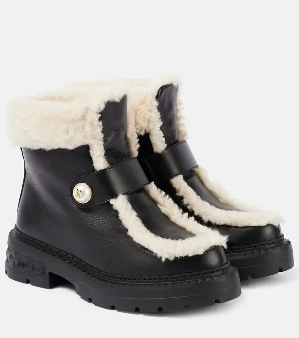 JIMMY CHOO Shea Shearling-lined Leather Ankle Boots - Black