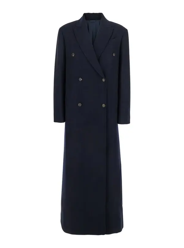 Brunello Cucinelli Double-breasted Long Coat With Peak Revers - Blue