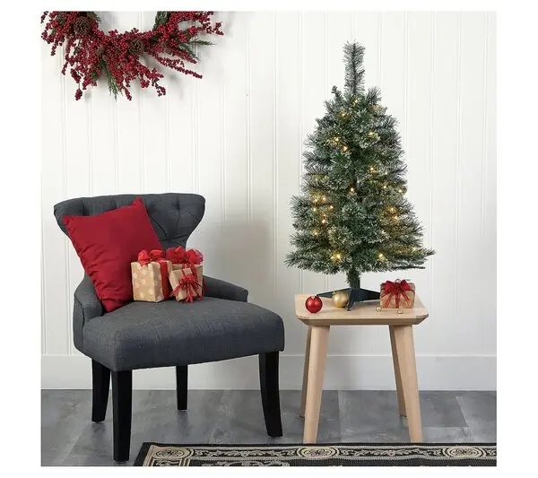 NEARLY NATURAL 3-ft Wisconsin Slim Snow Tip Chr Istmas Tree