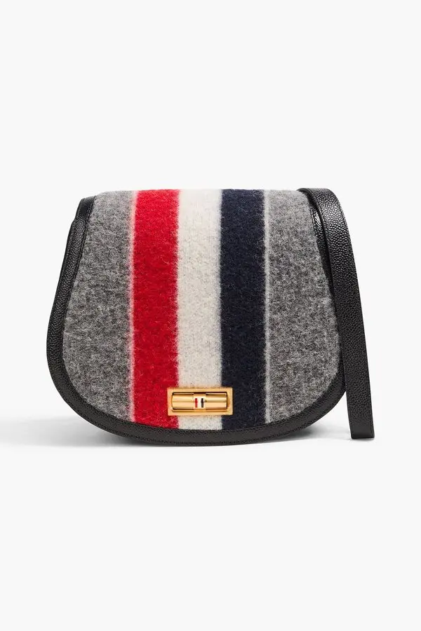 Thom Browne Striped Felt And Pebbled-leather Shoulder Bag