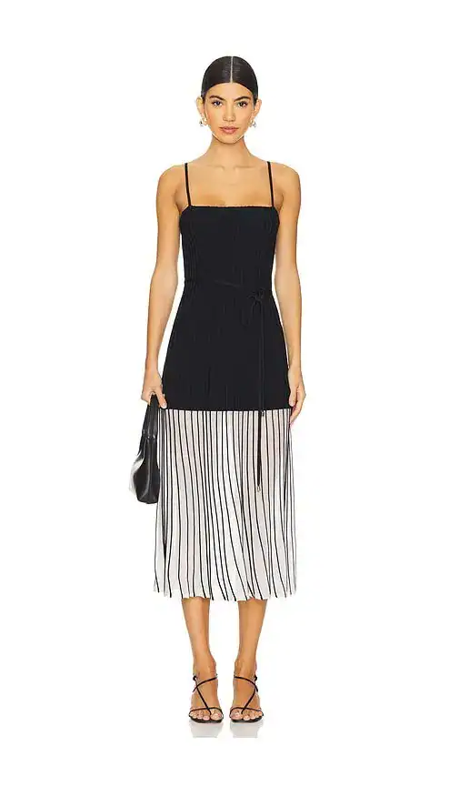 Karina Grimaldi Ribbed Knit Midi Dress With Detachable Waist Tie - Black |  Editorialist