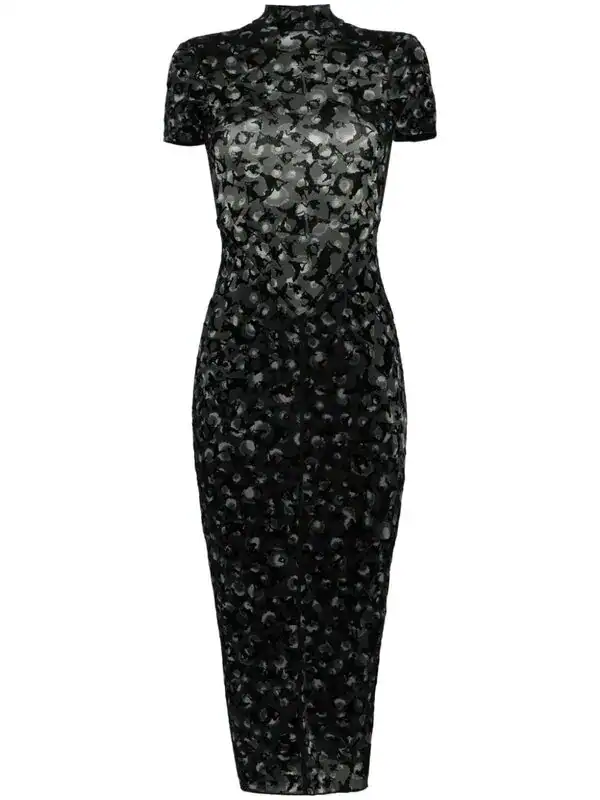 poster girl dress black Charlotte Sleeved Bodycon Midi Dress Black Floral main image 1