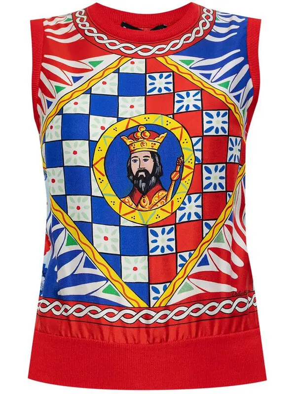 Dolce & Gabbana Carretto-print Silk Vest - Red