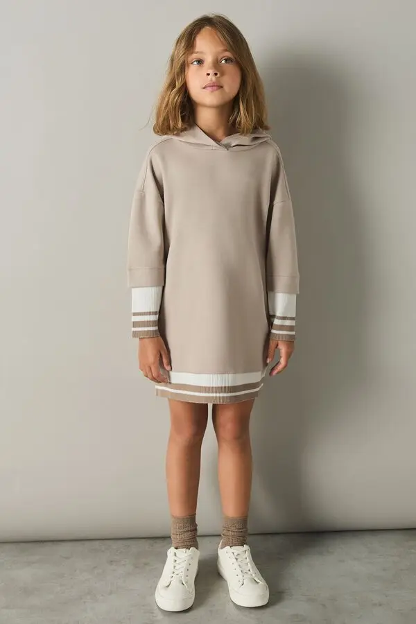 Reiss Leandra Hooded Jersey Hoodie Dress - Mink | Editorialist