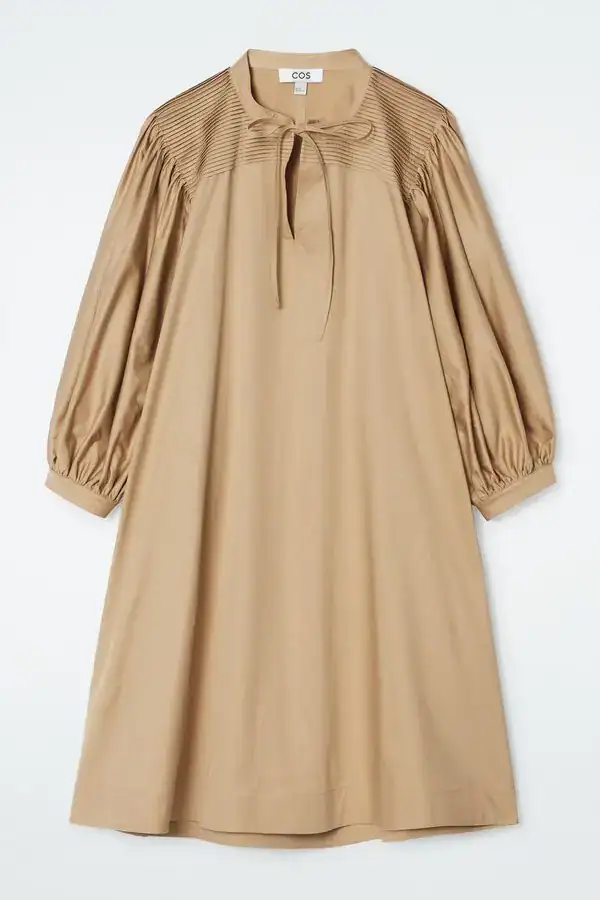Cos Tie-Detail Pleated Mini Dress In Beige - 70% Off | Editorialist