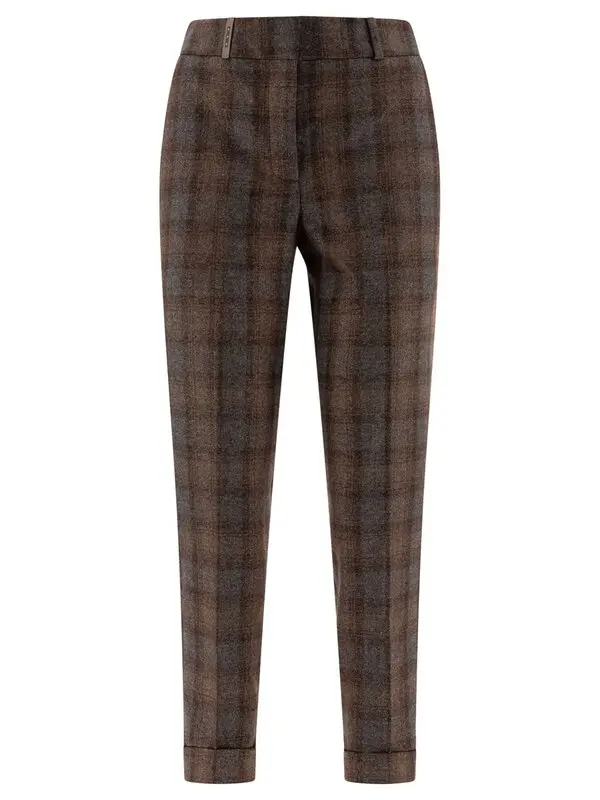 Peserico Check Wool Trousers - Brown