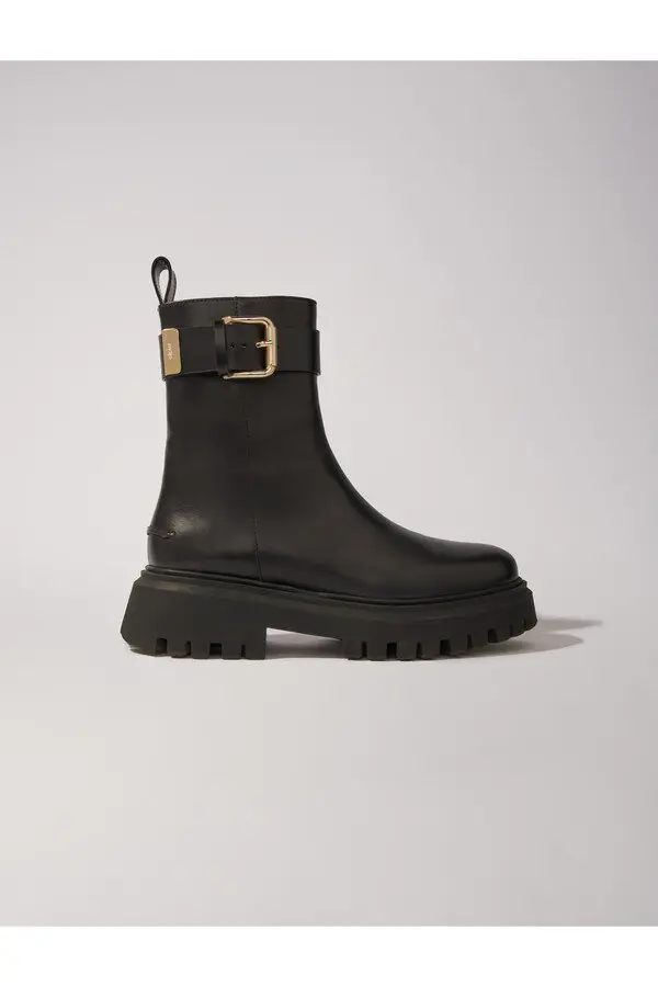 Maje Leather Ankle Boots With Buckles
