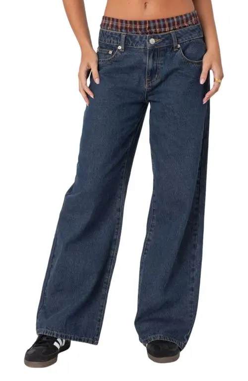 EDIKTED Boxer Detail Wide Leg Jeans - Blue