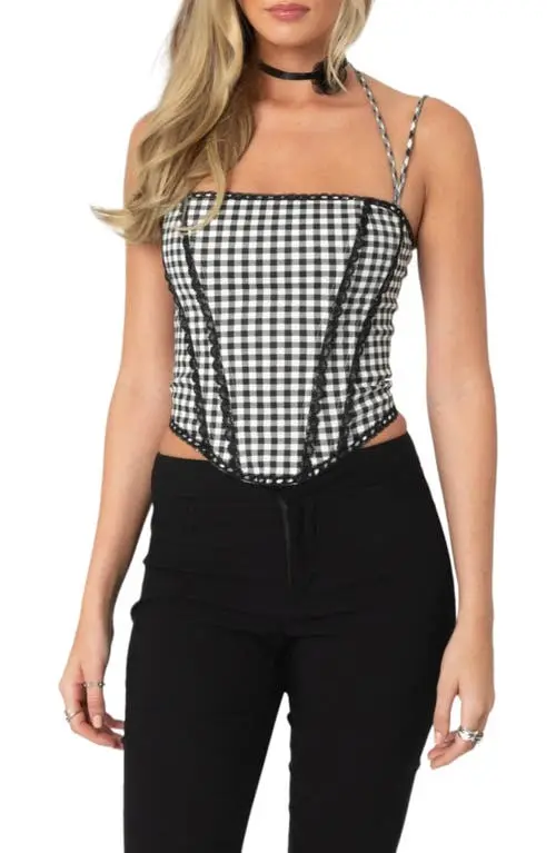 EDIKTED Gingham Lace Trim Corset Camisole
