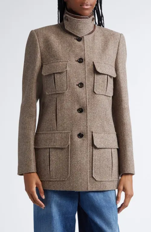 Chloé Herringbone Wool Twill Jacket - Somber Brown