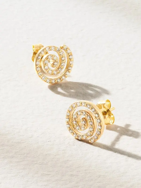 Alison Lou 14-Karat Diamond Swirl Earrings Gold Editorialist