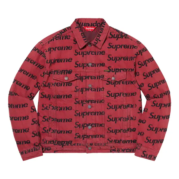 Supreme Frayed Logos Denim Trucker Jacket - Red