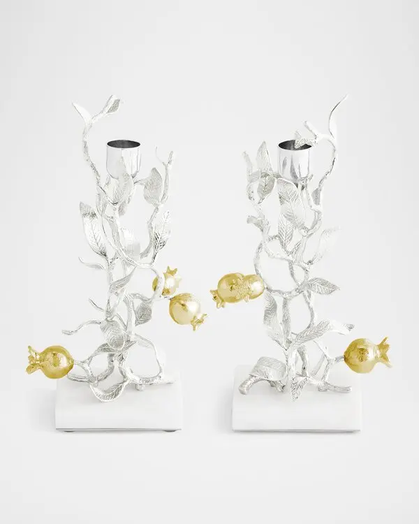 Michael Aram Pomegranate Silver & Gold Candleholders With 24k Goldplate, Set Of 2