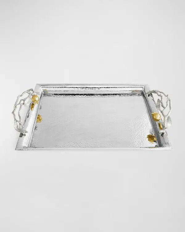 Michael Aram Pomegranate Silver & Gold Serving Tray With 24k Goldplate - Silver And Gold