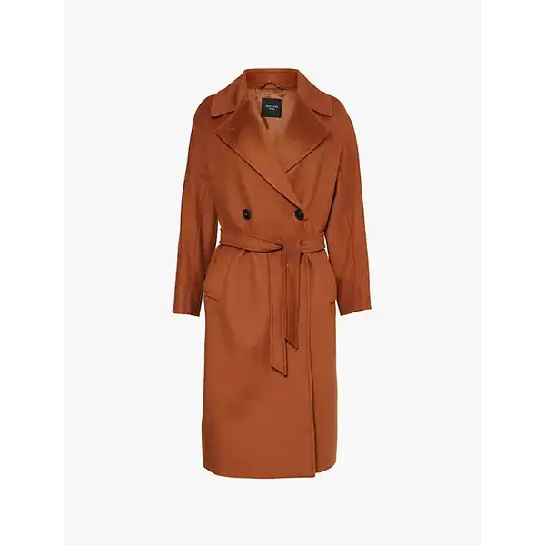 Max Mara Resina Double-Breasted Relaxed-Fit Wool Coat Tobacco