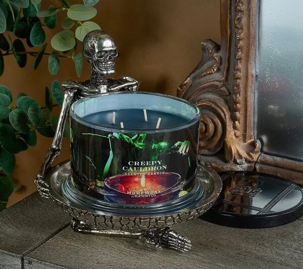 HOMEWORX BY SLATKIN + CO. Skeleton Pedestal W/ Couldron Candle