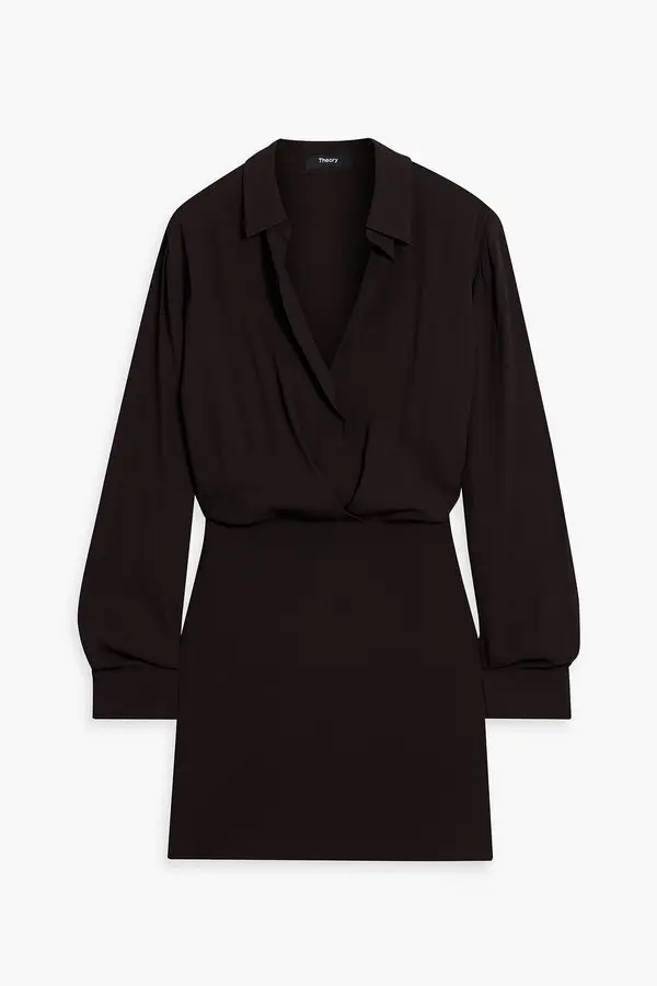 Theory Wrap-effect Crepe Mini Dress - Dark Brown