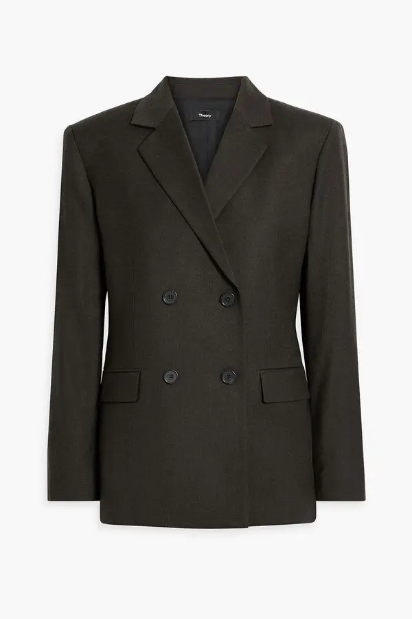 Theory Double-breasted Wool-felt Blazer - Army Green