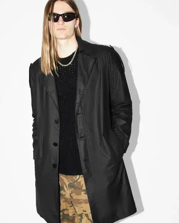 Allsaints Allman Waxed Water Repellent Mac In Black 40% Off