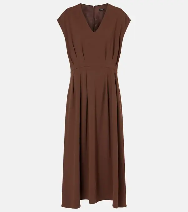 JOSEPH Pleated Cady Midi Dress - Brown