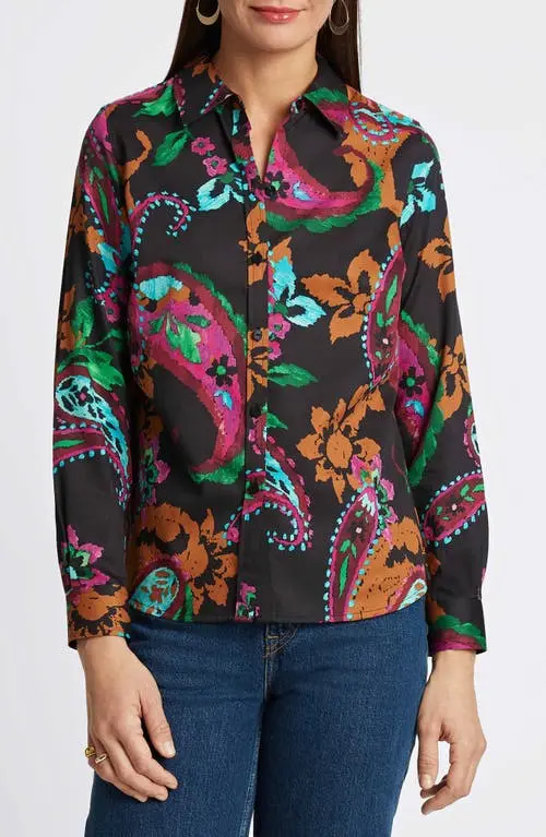 Foxcroft Hampton Wrinkle Resistant Button-up Shirt - Black Multi