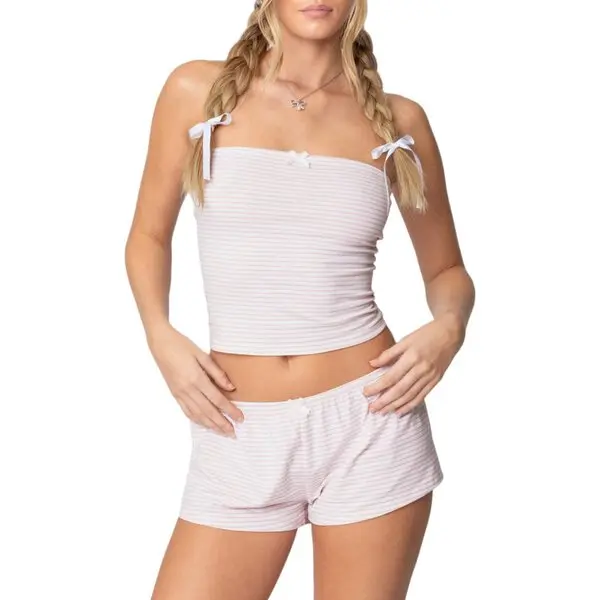 EDIKTED Astor Stripe Crop Tube Top - White-and-pink
