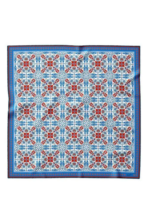 ELIZABETTA Barbaresco - Hand Rolled Silk Neckerchief - Blue And Red