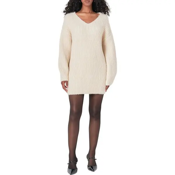 Endless Rose Oversized Long Sleeve Ribbed Sweater Mini Dress