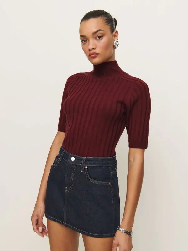 REFORMATION Margoax Regenerative Merino Mock Neck Sweater - Chianti