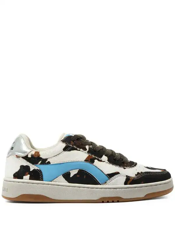 Bimba Y Lola Cow-Print Leather Sneakers In White 30% Off