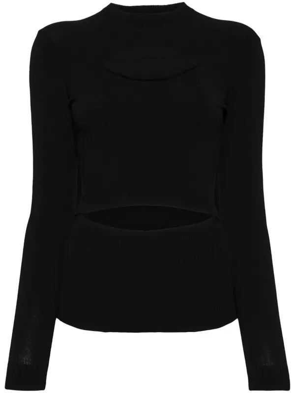 A.W.A.K.E. Mode Lip-appliqué Knitted Top - Black