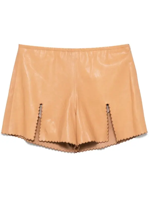 Blumarine Vented Leather Shorts - Neutrals