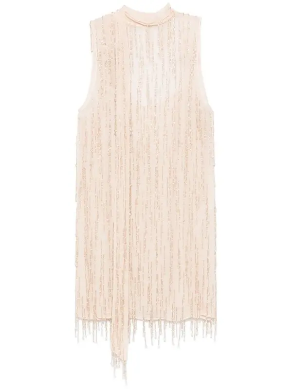 Blumarine Bead-embellished Georgette Mini Dress - Neutrals