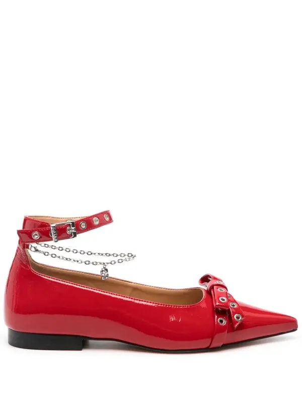 GANNI Bow-detail Ballet Flats - Red