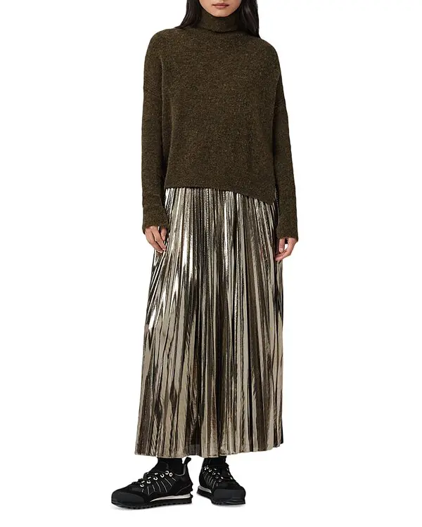 All Saints Spark 2-in-1 Pleated Maxi Dress - Bronze Brown