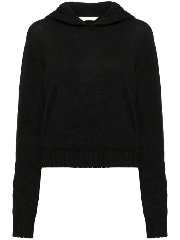 Palm Angels Curved Logo Knitted Hoodie - Black Lime