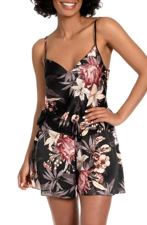 MIDNIGHT BAKERY Print Lace Trim Satin Short Pajamas