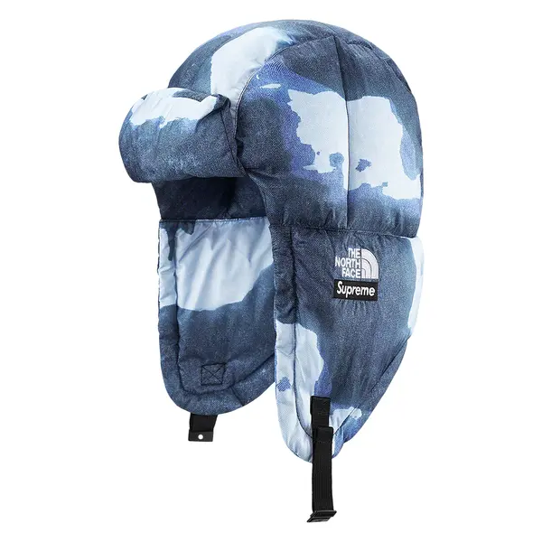 Supreme X The North Face Bleached Denim Print Nuptse Trooper - Blue