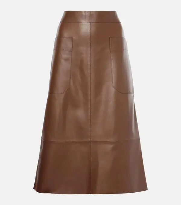 JOSEPH Blomfield Leather Midi Skirt - Brown