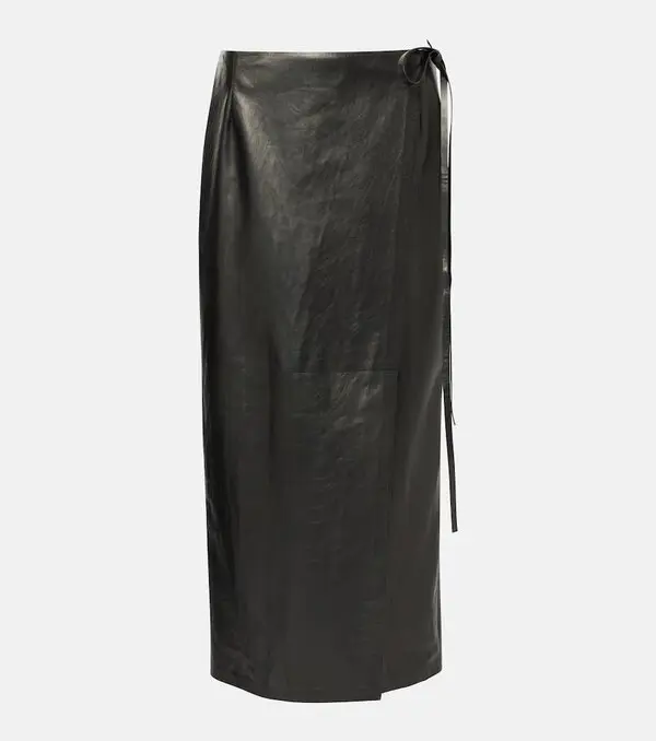 THE ROW Bert Leather Wrap Skirt - Brown
