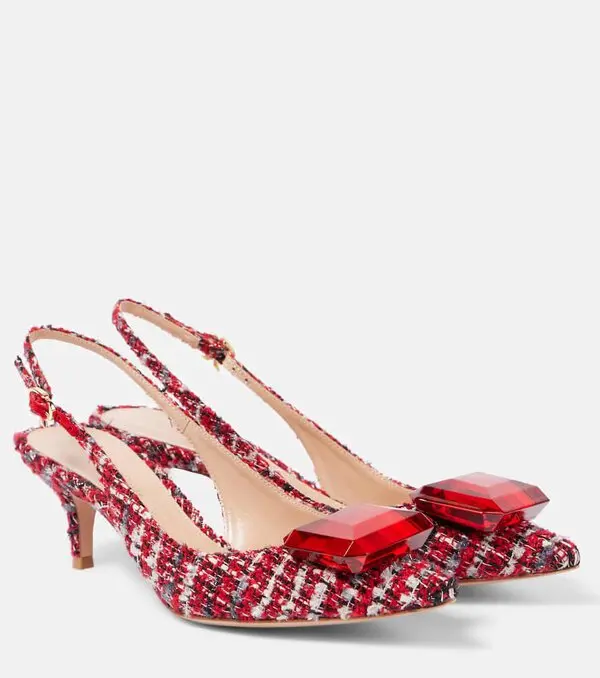 GIANVITO ROSSI Jaipur Bouclé Slingback Pumps - Red